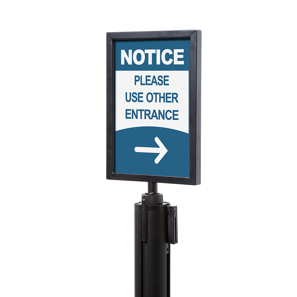 Black Barrier Flexi Belt Post Sign Holder A4 | Showdowndisplays.eu