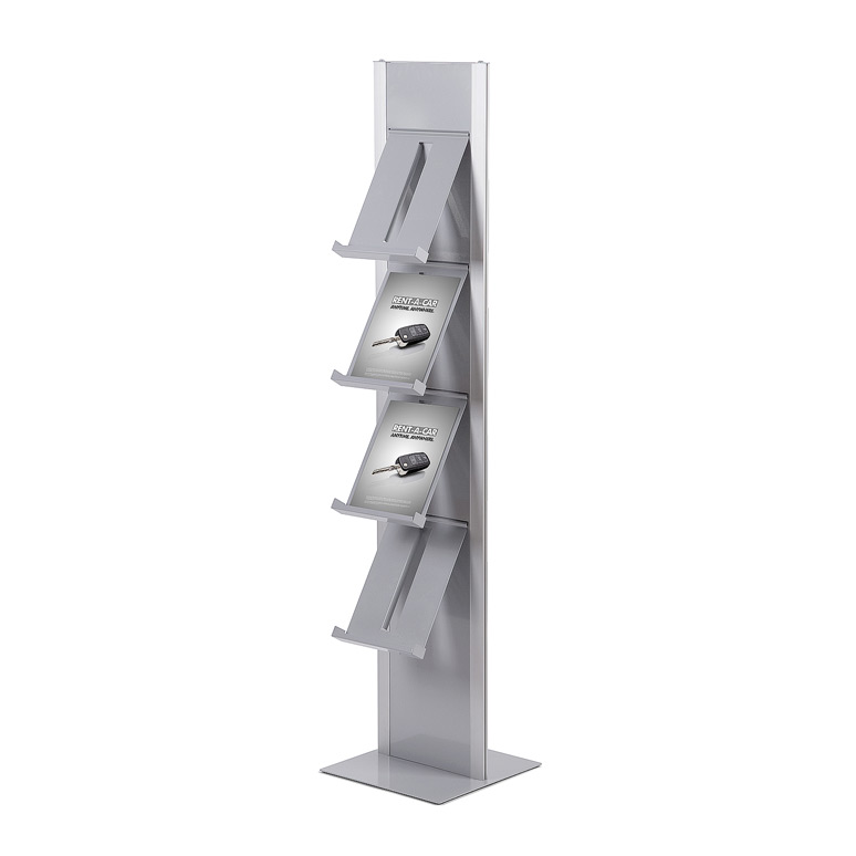 Brochure Rack Totem With Steel Brochure Shelves Black | Showdowndisplays.eu