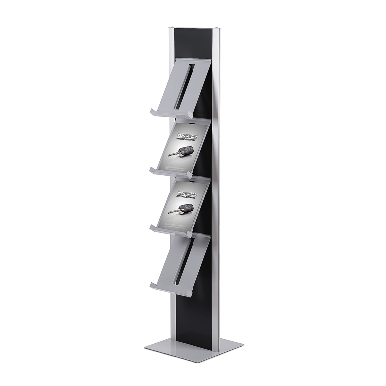 Brochure Rack Totem With Steel Brochure Shelves Black | Showdowndisplays.eu