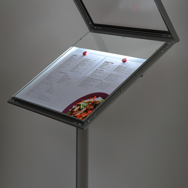 Lockable Menu Stand Logo LED 2 x A4 | Showdowndisplays.eu